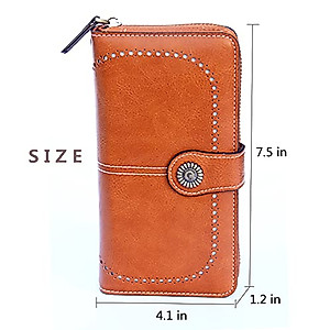 Mokoze Womens PU Leather Wallet Large Capacity Bifold Compact Credit Card Case Purse for Women with ID Window Zipper Pocket Leather Wallets Orange
