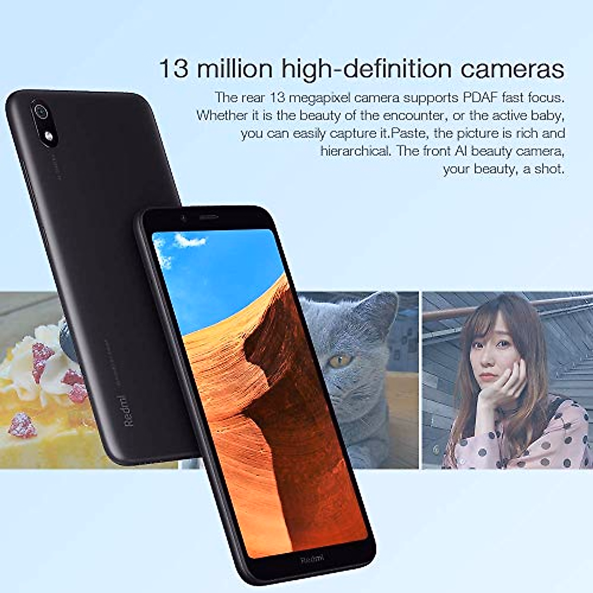 Xiaomi Redmi 7A (32GB, 2GB RAM) 5.45" Display, Face ID, Dual SIM GSM Factory Unlocked (US + Global 4G LTE International Model) (Black)