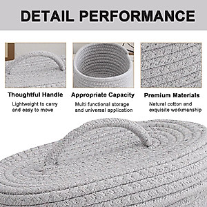 Cotton Rope Storage Basket with Lid,Desktop Storage Box,Multifunctional Handmade Oval Woven Basket,Sundries Storage Basket,Lidded Woven Storage Bin for Makeup Sundries Snack Needles(Grey)