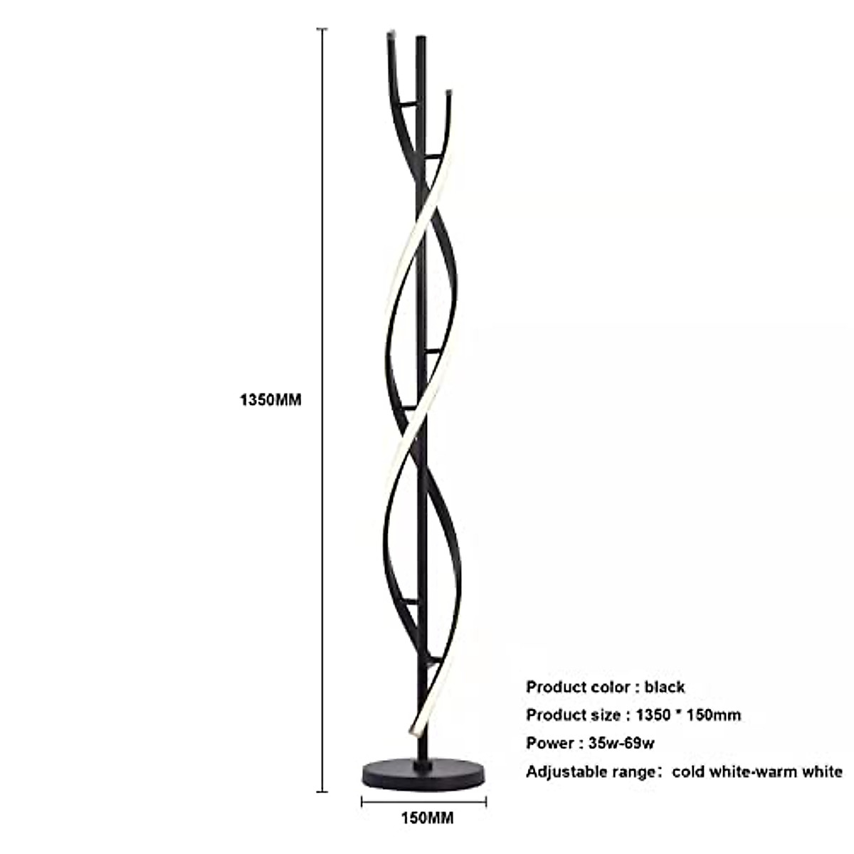 JUTIFAN LED Spiral Floor Lamps for Living Room with Remote, 35W Dimmable Standing Lamp for Living Room, 54" LED Modern Spiral Floor Lamp, 3 Adjustable Color Corner Modern Reading lamp for Bedroom