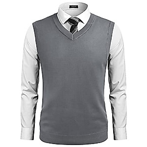 COOFANDY Men s Wool Blend Relax Fit Vest Knit V-Neck Sweater