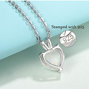 FANCIME October Birthstone Necklace Sterling Silver Created Fire Opal Heart Necklace October Birthday Gifts Fine Jewelry for Women 16+2 inch