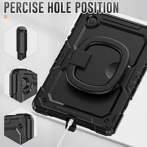 VetvonSamsung Galaxy Tab A8 10.5 Case (SM-X200/X205/X207)-Heavy Duty Protection Shockproof Case,360°Rotating Hand Stand with Pencil Holder Adjustable Shoulder Strap for Galaxy tab A8 Case-Black