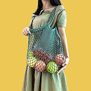 FEICHANGHAO 5 Pack Reusable Produce Bags - 100% Cotton Net Tote Bags, Premium Mesh Grocery Bags, Fruit And Vegetable Bags