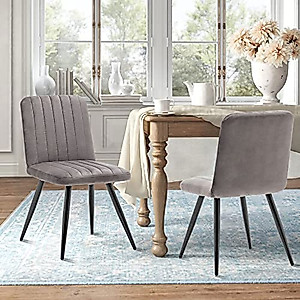Alunaune Modern Velvet Dining Chairs Set of 2 Upholstered Accent Chair Mid Century Armless Chair Living Room Kitchen Desk Side Chair with Metal Legs-Grey