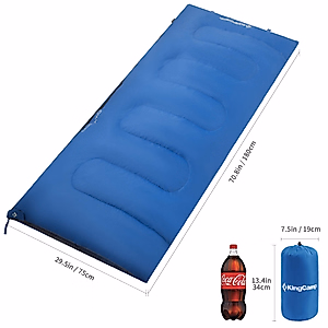KingCamp Lightweight Envelope Sleeping Bag 55℉ Portable Waterproof Comfort for Cool Warm Hot Weather Compact Backpacking Camping Hiking Travel 70.8"x29.5"