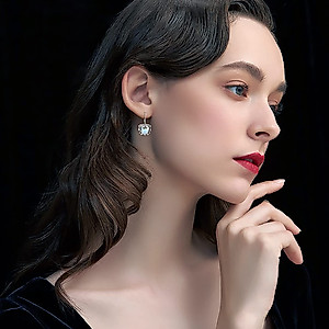 Heart Gothic Skull Head Dangle Earrings for Women S925 Sterling Silver Punk Dangling Earrings with Synthetic Moonstone Halloween Jewelry Gifts