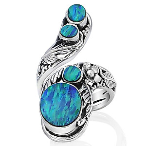 VY JEWELRY Blue Opal 925 Sterling Silver Women Ring - Free Size - Made in Thailand