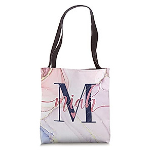 Miah Letter M Initial Monogram Calligraphy Personalized Tote Bag