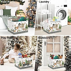 Clastyle Brown Plaid Snowman Christmas Tree Gift Basket Large Winter Deer Gnome Truck Snowflake Nursery Bin Cube Collapsible Rectangle Kid Clothes Toy Book Shelf Basket