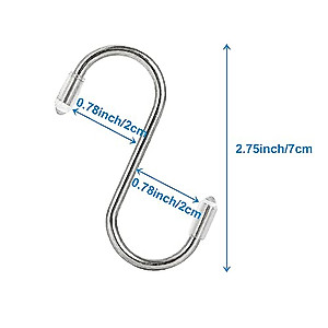 ABuff 100 Pcs S Hooks for Hanging with Rubber Stopper Non Slip, 2.75 Inch S Shaped Stainless Steel Hooks, Heavy Duty S Hooks for Clothes, Kitchen, Plant Pots, Bags, Cups(Silver)