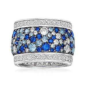 Ross-Simons 4.60 ct. t.w. Simulated Sapphire and 1.50 ct. t.w. CZ Ring in Sterling Silver. Size 8