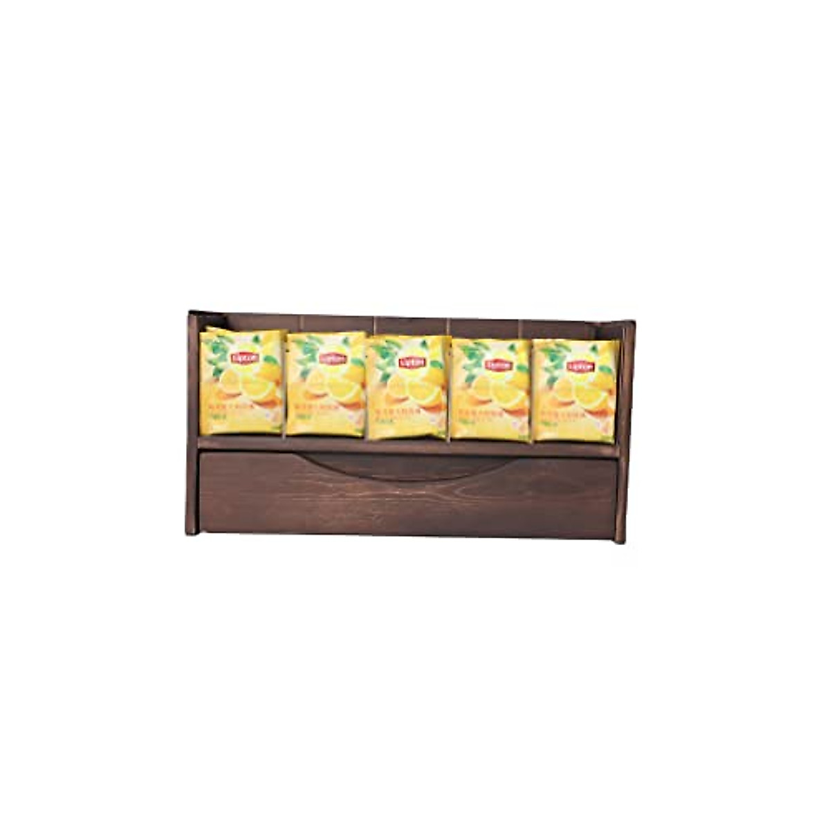 Wooden Tea Caddy Tea Bag Holder Kitchen Storage for Spice Bags and Sugar Packets Tableware with Slide-out Drawer Supports Multi-level Expansion (Double-drawer design)