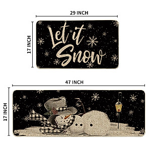 Artoid Mode Let It Snow Snowflake Snowman Light Christmas Decorative Kitchen Mats Set of 2, Home Party Low-Profile Kitchen Rugs - 17x29 and 17x47 Inch