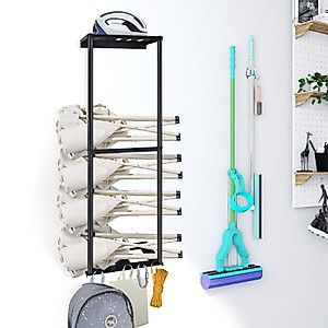 Camping Chair Rack for Garage Storage, Metal Camping Chair Wall Storage for Garage, Garage Storage Racks Wall Holder, Garage Chair Organizer with 5 Hooks, Garage Wall Shelving for Beach Chair Umbrella