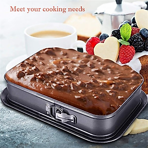 Kenond Large Springform Cake Pan, 14 x 11-Inch Rectangle Cheesecake Pan, Tiramisu Bakeware with 50Pcs Wax Paper, 3Pcs Spatula Set, Non-Stick Baking Pan Mold Leakproof