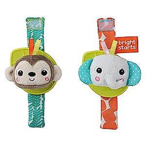 Bright Starts Rattle & Teethe Wrist Pals Toy - Monkey & Elephant, Newborn +