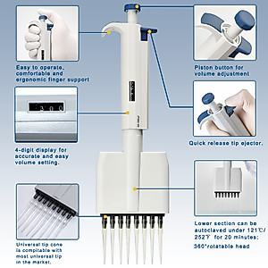 Huwazine Lab micropipette, 8-Channel Adjustable Volume Pipettor,Autoclavable Lower Section (0.5-10ul)