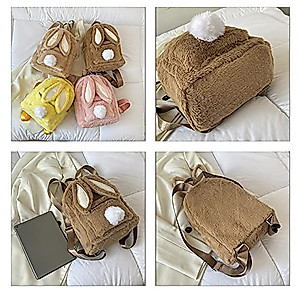 FVGWTVS Plush Bunny Ears Backpack, Girls Cute Backpack Mini Fluffy Plush Rabbit Travel Backpack Shoulder Bag Satchel