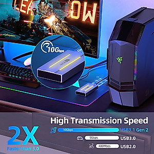 RGB M.2 NVME SSD Enclosure for Gaming, SANZANG USB 3.1 Gen 2(10 Gbps) Type C to NGFF NVME PCIe M-Key(B&M Key) External Solid State Drive Enclosure, Support UASP Trim for SSDs Size 2280/2260/2242/2230