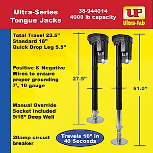 Ultra-Fab Products 38-944014 Ultra 4000 Electric Tongue Jack - 4000 lb. Capacity