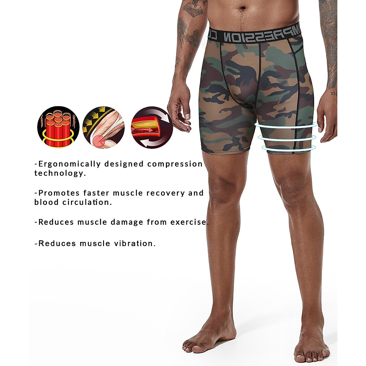Holure Men's 3 Pack Sport Compression Shorts Mens Underwear Spandex Shorts Workout Running,Brown,Blue,Green,Camo,02-L