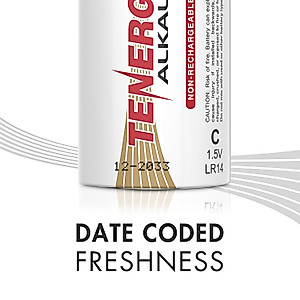 Tenergy 1.5V C Alkaline LR14 Battery, High Performance C Non-Rechargeable Batteries for Clocks, Remotes, Toys & Electronic Devices, Replacement C Cell Batteries, 12 Pack