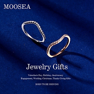 MOOSEA Moissanite Curved Stackable Rings for Women, D Color VVS1 Clarity Round Cut Lab Created Diamond Half Eternity Wedding Band 14K White Gold Vermeil Moissanite Contour Wedding Band for Women