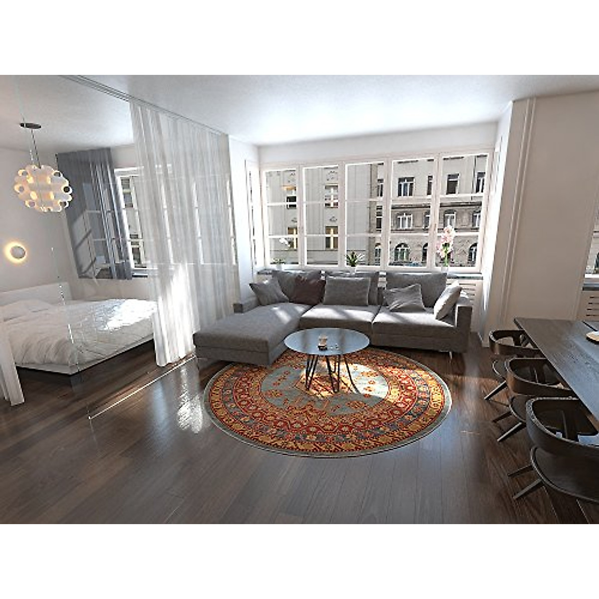 Unique Loom Sahand Collection Area Rug - Shapur (8' Round, Light Blue/ Light Brown)