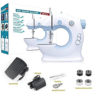 Mini Sewing Machines for Kids and Beginners, Portable and Lightweight, 2 Speeds Double Thread, MARIG FHSM-213