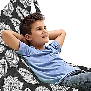 Lunarable Nautical Lounger Chair Bag, Hand Drawn Marine Sea Shells Mollusk Cockleshell Exotic Underwater, High Capacity Storage with Handle Container, Lounger Size, Charcoal Grey and White