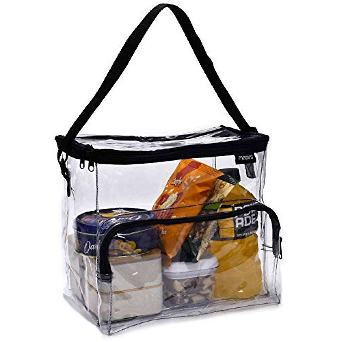 Clear Lunch Bag - Durable PVC Plastic See Through Lunch Bag with Adjustable Shoulder Strap Handle for Prison Correctional Officers, Work, School, Stadium Approved, Freezer Proof. (Large)