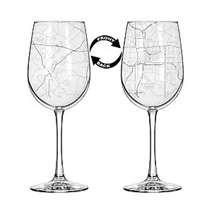 16 oz Tall Stemmed Wine Glass for Red or White Wine Wrap Around City Map Atlanta, GA Georgia