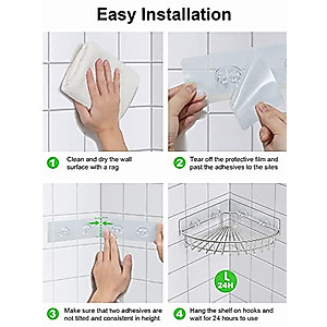 SMARTAKE 2-Pack Corner Shower Caddy, SUS304 Stainless Steel, Wall Mounted Bathroom Shelf with Adhesive, Storage Organizer for Toilet, Dorm and Kitchen (Silver)