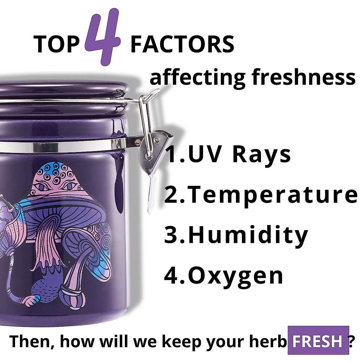 Smell Proof Container (500ml - 1 Oz), Mushroom Stash Jar Airtight Container -Separate Space for Humidity Pack, Smell Proof Jar Stash Container Cute Storage Box Case, Clay Odor Proof Container, Purple
