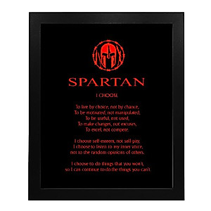 Spartan Code Affirmations- Motivational Quotes Wall Art Decor, Black & Red Gloss Warrior Inspirational Print for Home Decor, Gym Decor, Office Decor. Unframed- 8x10"