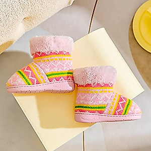 Anddyam Kids Fuzzy Warm Soft Boot Slipper Non-Slip House Shoes Outdoor Indoor Winter Knitted Cozy Warm Girls Boys Slipper 12-13 pink