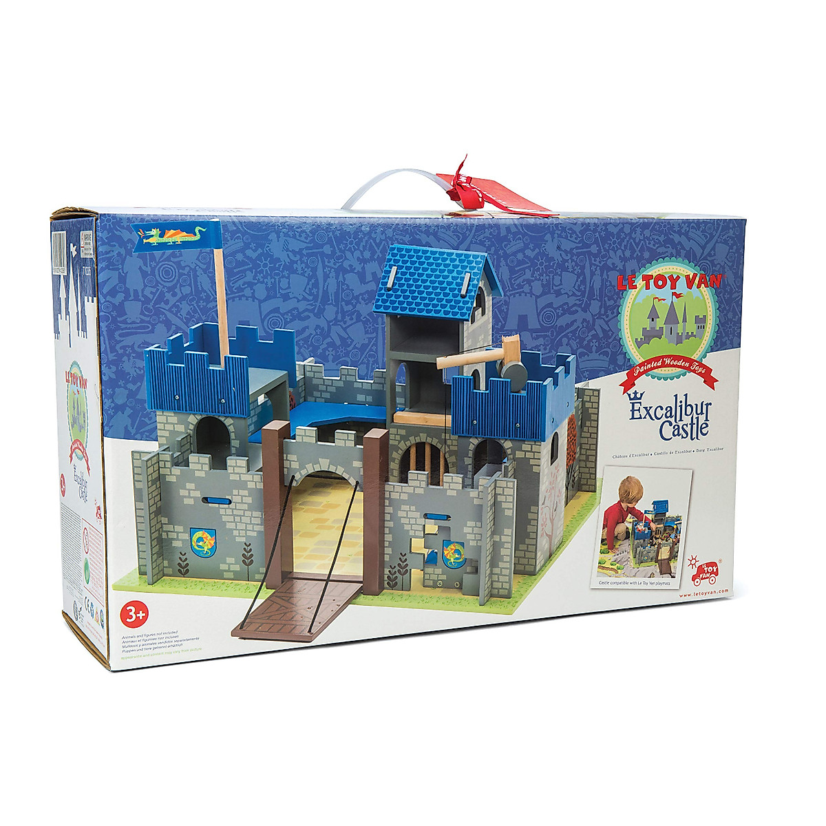 Le Toy Van - Castles Collection Wooden Toy Educational Excalibur Knights Castle | Kids Wooden Castle Playset Model Castle For Boys, Blue Excalibur Castle (TV235)