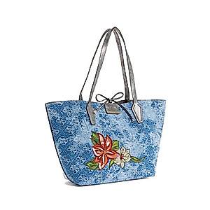 GUESS Bobbi Inside Out Tote Denim Logo/Pewter One Size