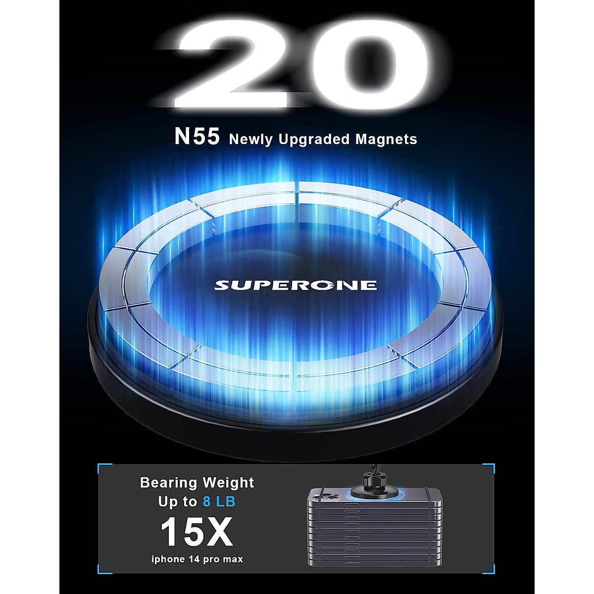 SUPERONE [2024 Upgraded] Fits MagSafe Car Mount, [Strongest Magnets] Magnetic Phone Holder for Car, 2 in 1 Stable Dashboard & Air Vent Car Phone Mount for iPhone 15 14 13 12 Pro Max