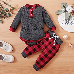 Baby Boy Clothes 6-9 Months Toddler Infant Boys Girls Outfit Long Sleeve Plaid Tops + Pants Outfit Set 2Pcs,Red Plaid Clothes 6-12 months/90cm