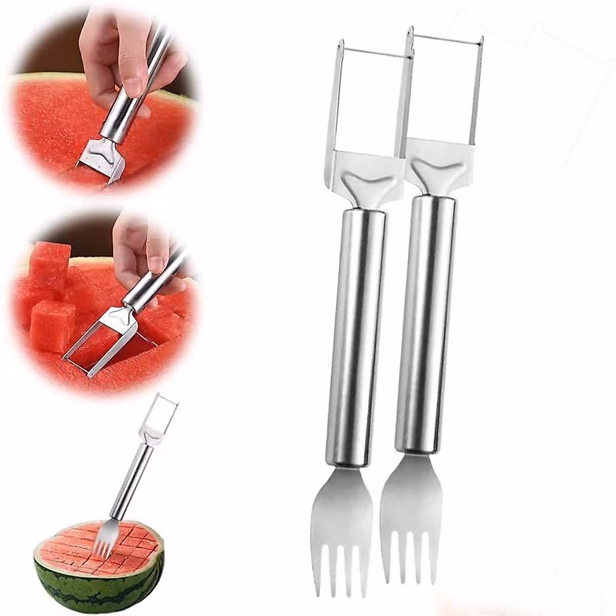 Watermelon Cutter Slicer Fruit Tool,2024 Watermelon Cutter,2-in-1 Stainless Steel Fruit Knife Watermelon Fork Slicer for Outdoor Parties and Family Dinners(2 Pcs)