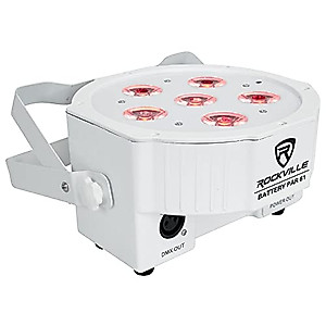 2) Rockville Battery PAR 61 White Rechargeable RGBWA+ DMX DJ Up-Lights+Remotes
