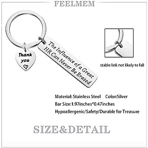 FEELMEM HR Gift The Influence of a Great HR Can Never Be Erased Keychain HR Director Jewelry Thank You Gift for HR Manager Coworker Gift Human Resources Jewelry (HR)