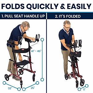 Vive Mobility Upright Walker with Seat - Stand Up Rollator, Arm Rests, Heavy Duty, Folding Medical Aid Scooter for Elderly, Seniors - Walking Assist, Foldable Transport Chair - 300 lb Capacity
