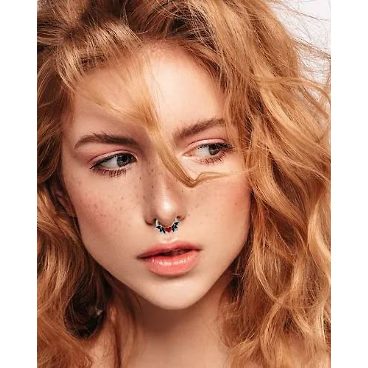 Nose Rings Hoop, 316L Surgical Steel 18G Hypoallergenic Nose Rings Septum Cartilage Hoop Earring Conch Piercing Jewelry for Women, Diameter 10mm, Bat, skull, Stainless Steel zinc alloy, no gemstone
