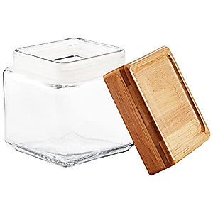 Anchor Hocking 1-Quart Stackable Jars with Bamboo Lids, Set of 4, Clear Glass -