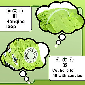 Halloween Piñata Set with Blindfold Piñata Stick and Confetti Funny Party Favors Green Devil Shape Bash Piñata for Kids Halloween Birthday Party Decoration Supplies, Baby Shower, 15.75 x 9.06 Inches