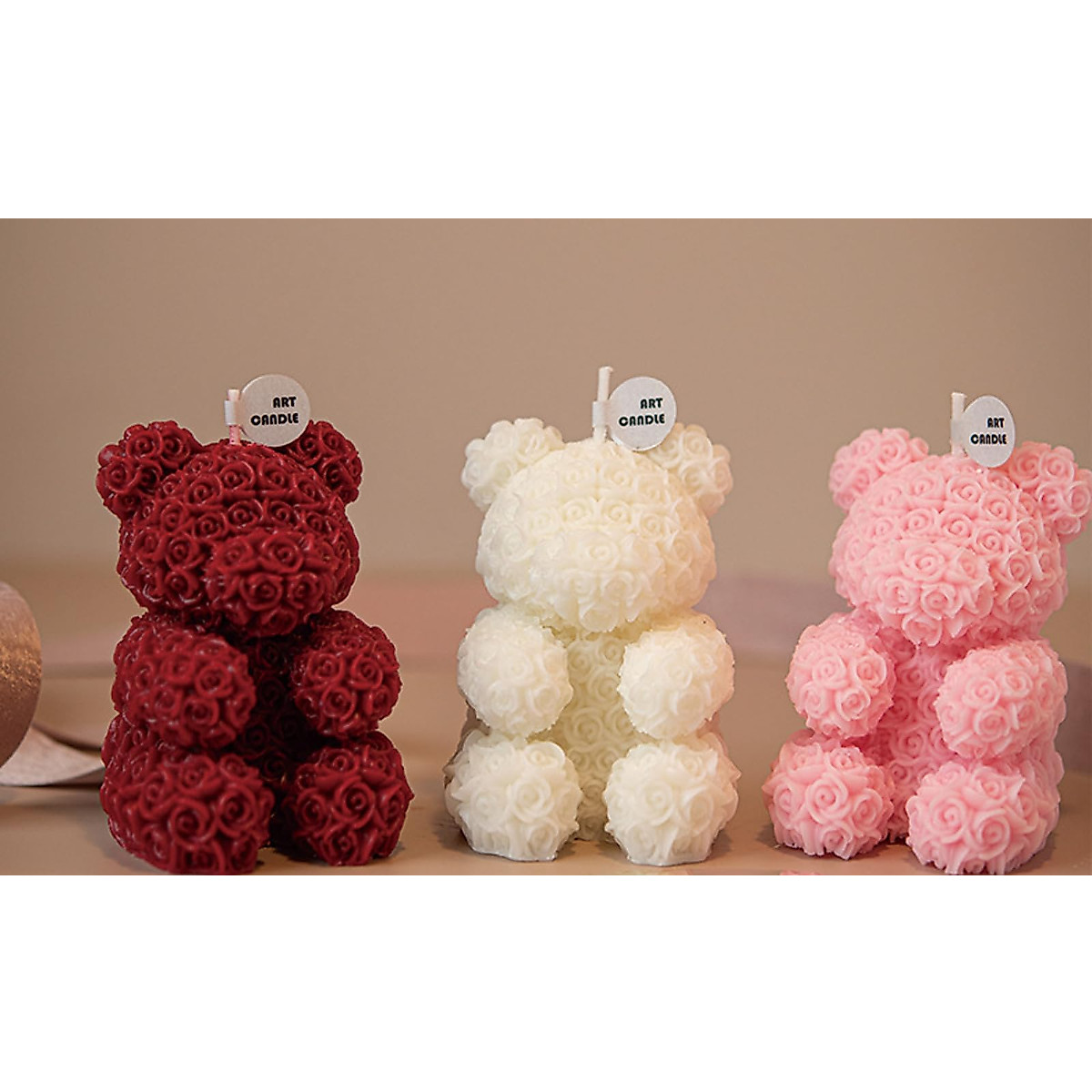 Cute Bear Shape Scented Candle,150G Rose Flower Clusters Aesthetic Handmade Soy Wax Aroma Decorative Candle for Table Photo Prop Wedding Birthday,Prefect Gift for Meditation Stress (Pink Bear)