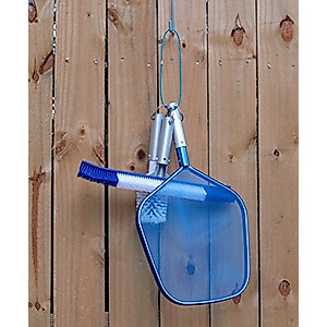 Pool Tool Holder and Organizer; Storage System for Brushes, Leaf rakes, Skimmers, Vacuum Head, and Other Telescopic Pole Cleaning Equipment attachments (3, Matte Silver)